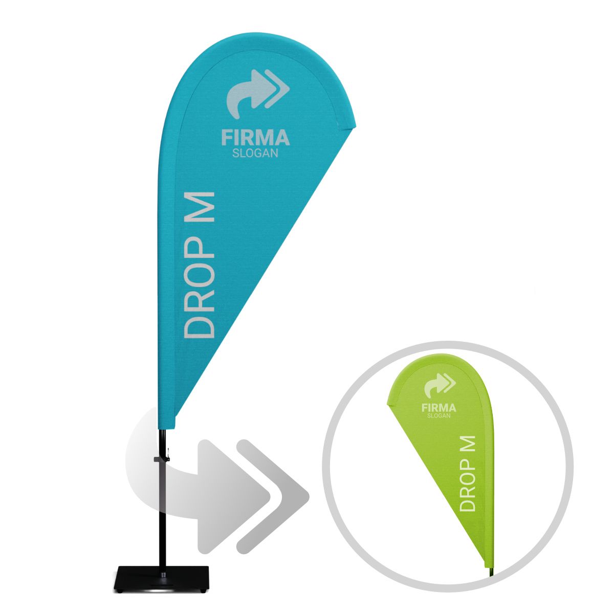 Dropflag mit Bodenplatte 235 cm ️ zweiseitig, Kanal bedruckt