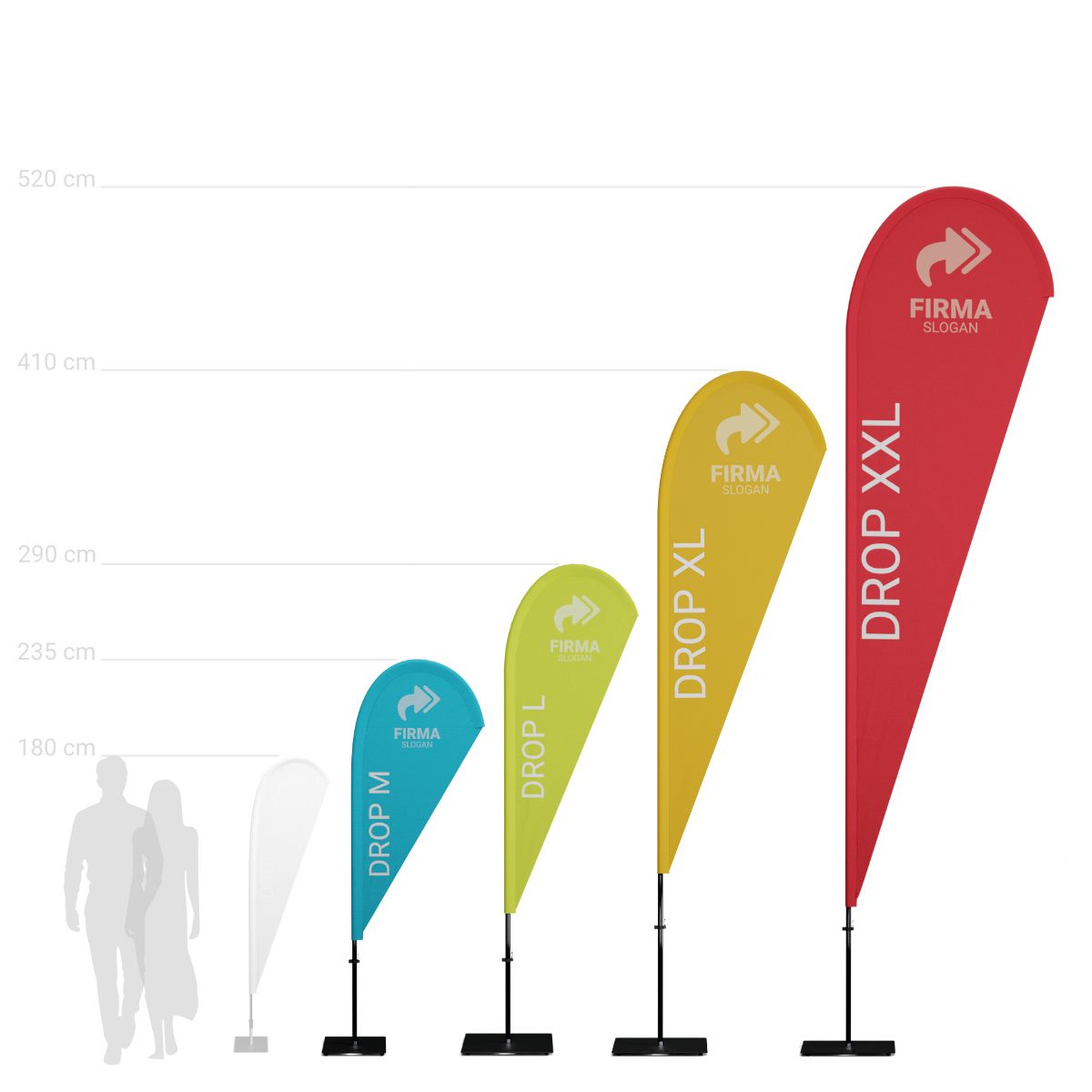 Dropflag mit Bodenplatte 235 cm ️ zweiseitig, Kanal bedruckt